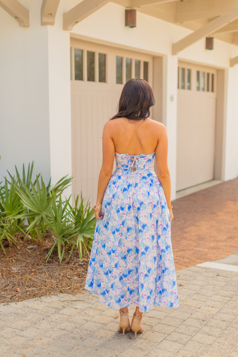 Kaylann Blue Floral Midi Dress – Shop Legacy Lane